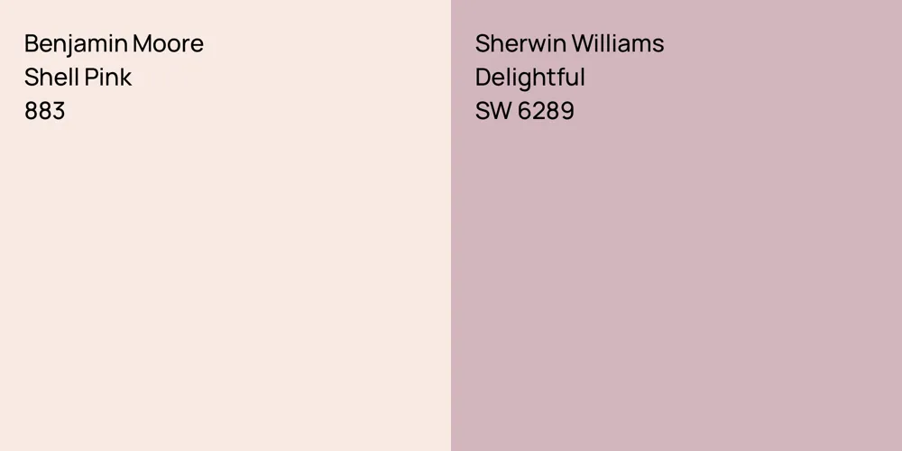 Benjamin Moore Shell Pink vs. Sherwin Williams Delightful comparison