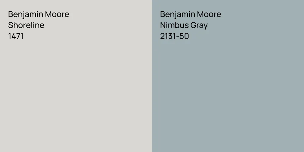 Benjamin Moore Shoreline vs. Benjamin Moore Nimbus Gray comparison