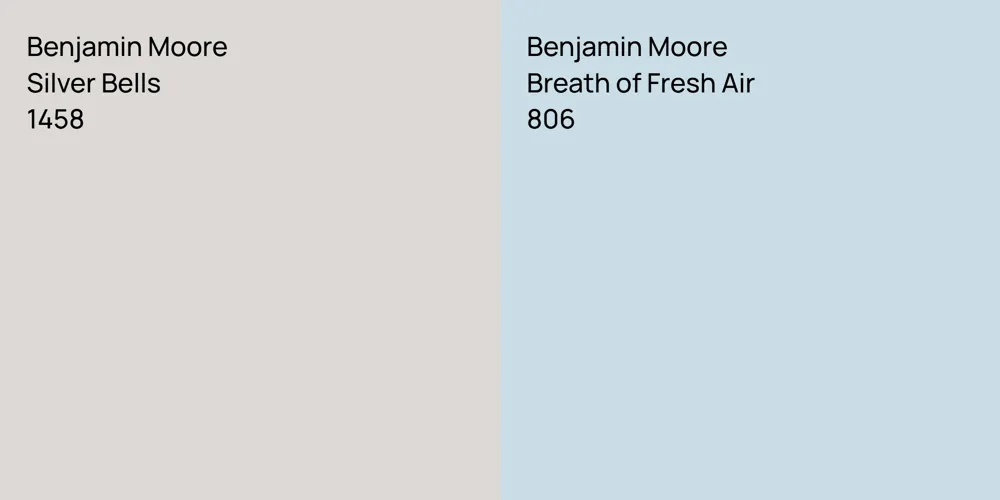 Benjamin Moore Silver Bells vs. Benjamin Moore Breath of Fresh Air comparison