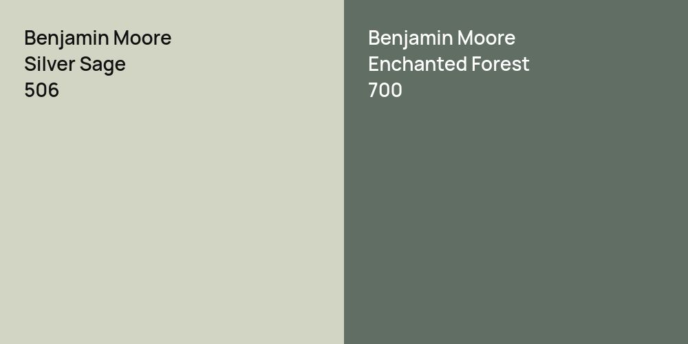 Benjamin Moore Silver Sage vs. Benjamin Moore Enchanted Forest comparison