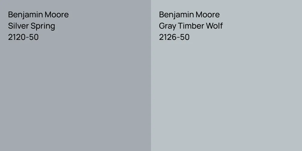 Benjamin Moore Silver Spring vs. Benjamin Moore Gray Timber Wolf comparison