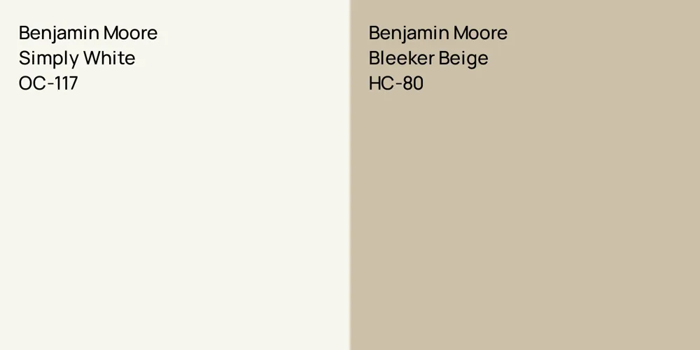 Benjamin Moore Simply White vs. Benjamin Moore Bleeker Beige comparison