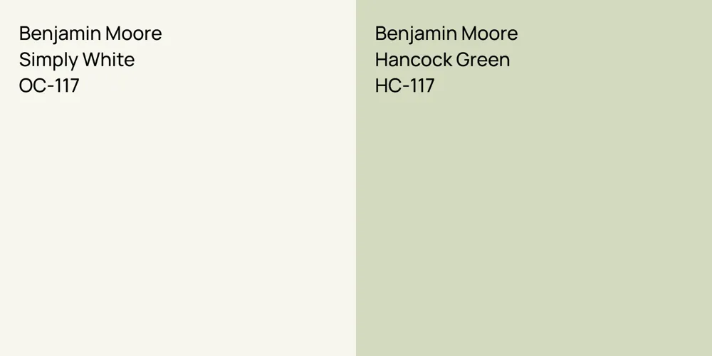 Benjamin Moore Simply White vs. Benjamin Moore Hancock Green comparison