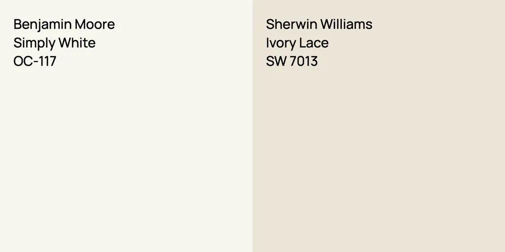 Benjamin Moore Simply White vs. Sherwin Williams Ivory Lace comparison