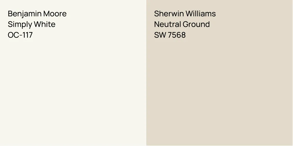 Benjamin Moore Simply White vs. Sherwin Williams Neutral Ground comparison