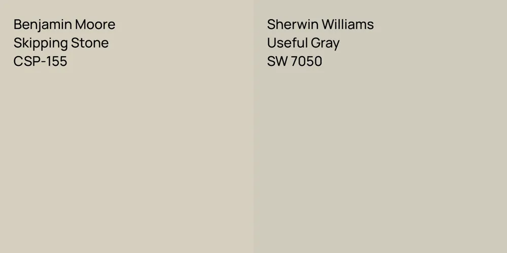 Benjamin Moore Skipping Stone vs. Sherwin Williams Useful Gray comparison