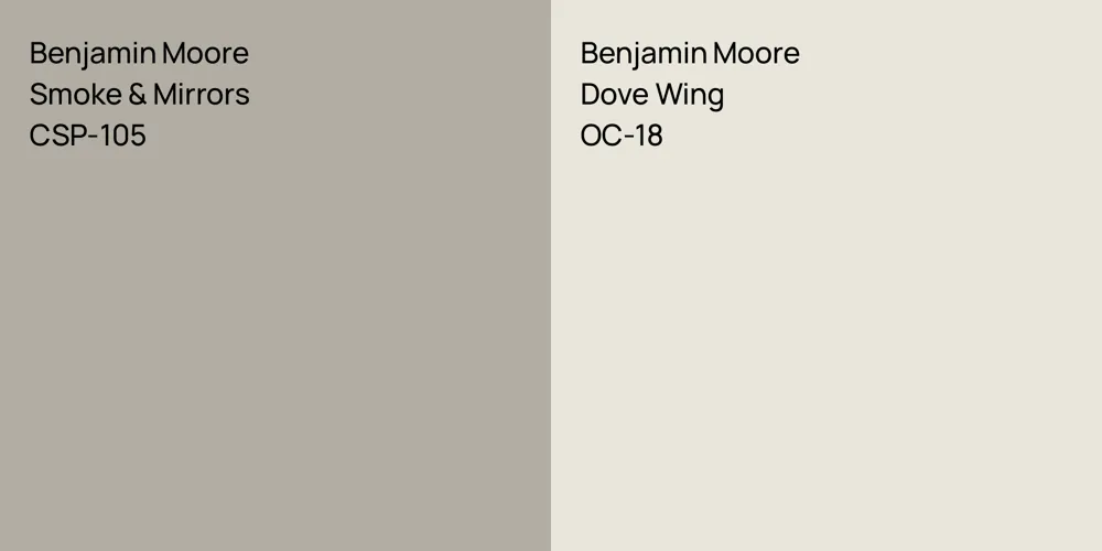 Benjamin Moore Smoke & Mirrors vs. Benjamin Moore Dove Wing comparison