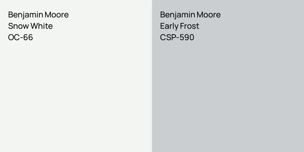 Benjamin Moore Snow White vs. Benjamin Moore Early Frost comparison