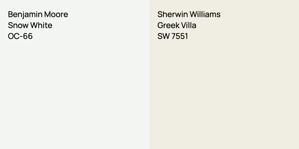 Benjamin Moore Snow White vs. Sherwin Williams Greek Villa comparison
