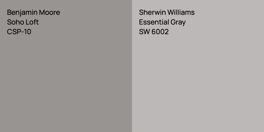 Benjamin Moore Soho Loft vs. Sherwin Williams Essential Gray comparison