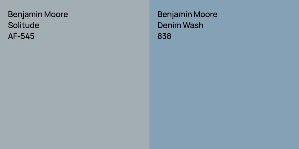 Benjamin Moore Solitude vs. Benjamin Moore Denim Wash comparison