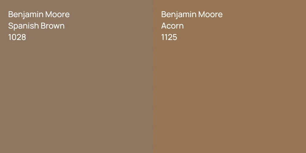 Benjamin Moore Spanish Brown vs. Benjamin Moore Acorn comparison