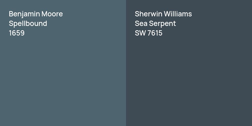 Benjamin Moore Spellbound vs. Sherwin Williams Sea Serpent comparison