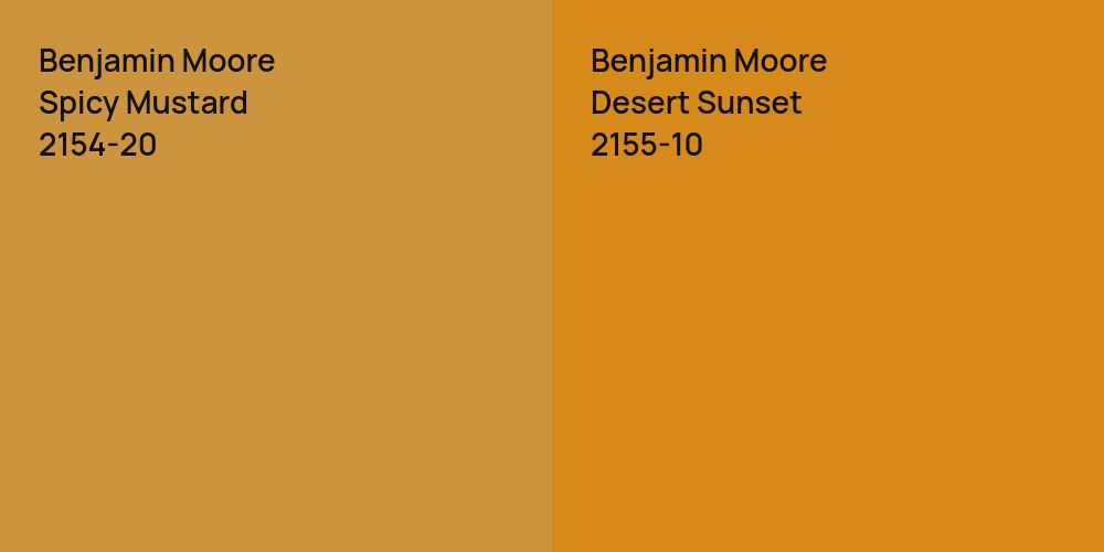 Benjamin Moore Spicy Mustard vs. Benjamin Moore Desert Sunset comparison