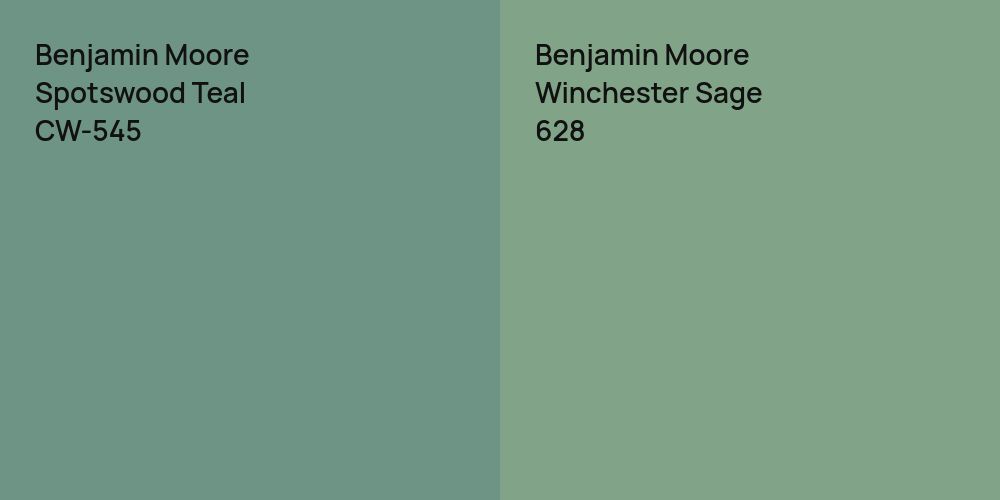 Benjamin Moore Spotswood Teal vs. Benjamin Moore Winchester Sage comparison