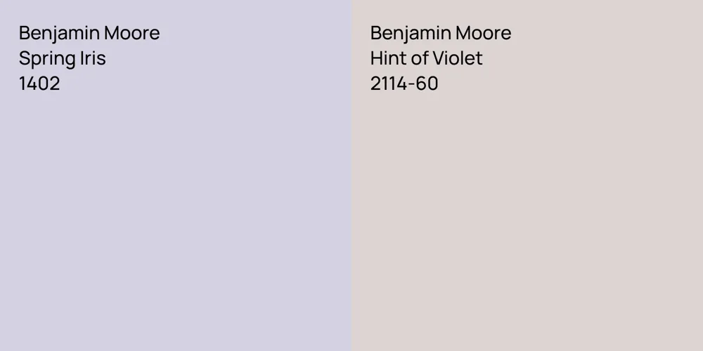 Benjamin Moore Spring Iris vs. Benjamin Moore Hint of Violet comparison