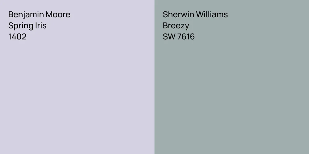 Benjamin Moore Spring Iris vs. Sherwin Williams Breezy comparison