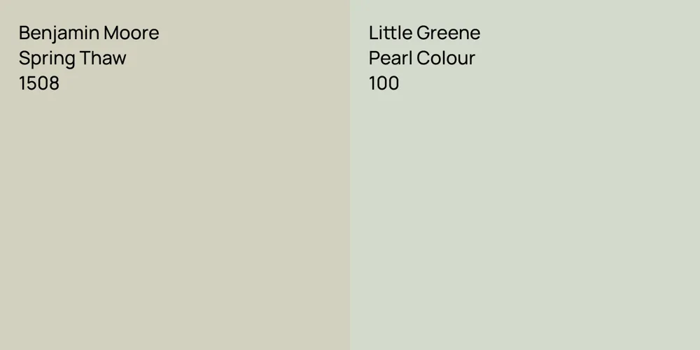 Benjamin Moore Spring Thaw vs. Little Greene Pearl Colour comparison