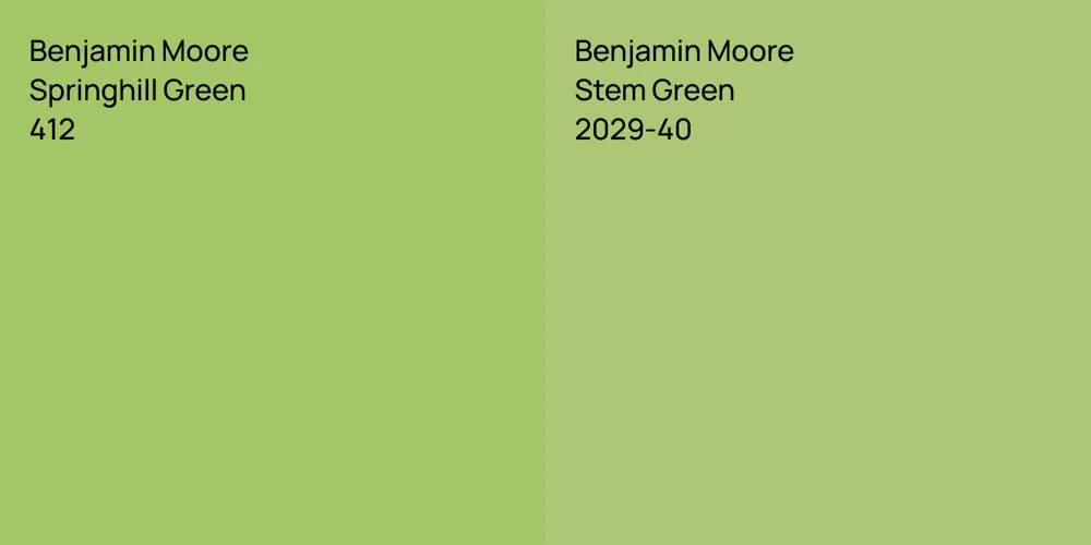 Benjamin Moore Springhill Green vs. Benjamin Moore Stem Green comparison