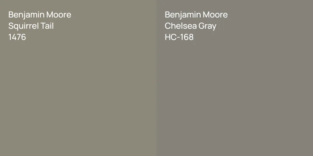 Benjamin Moore Squirrel Tail vs. Benjamin Moore Chelsea Gray comparison
