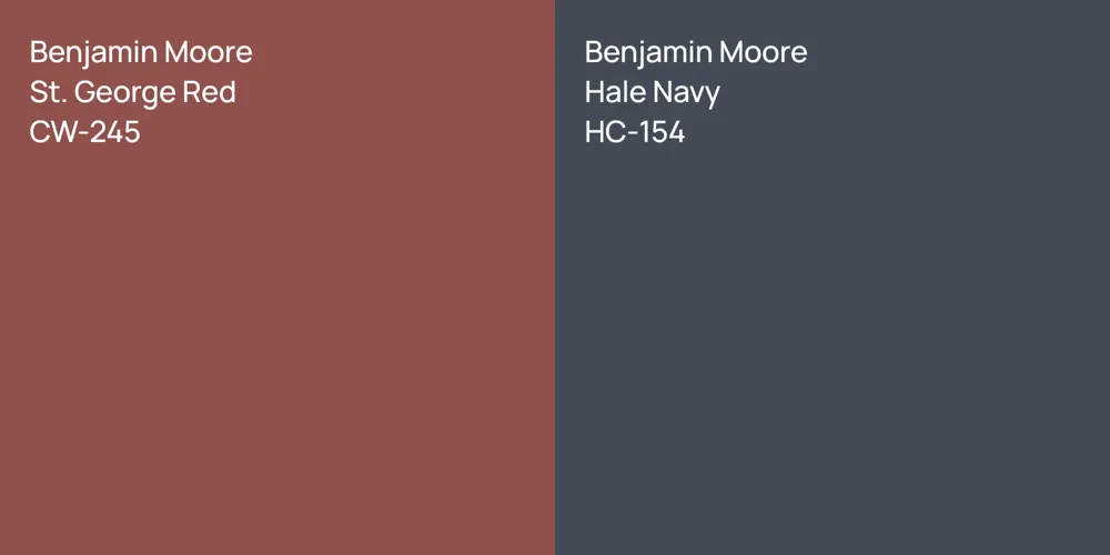 Benjamin Moore St. George Red vs. Benjamin Moore Hale Navy comparison