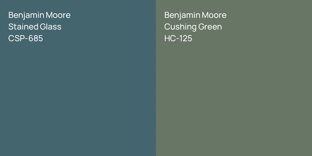 Benjamin Moore Stained Glass vs. Benjamin Moore Cushing Green comparison