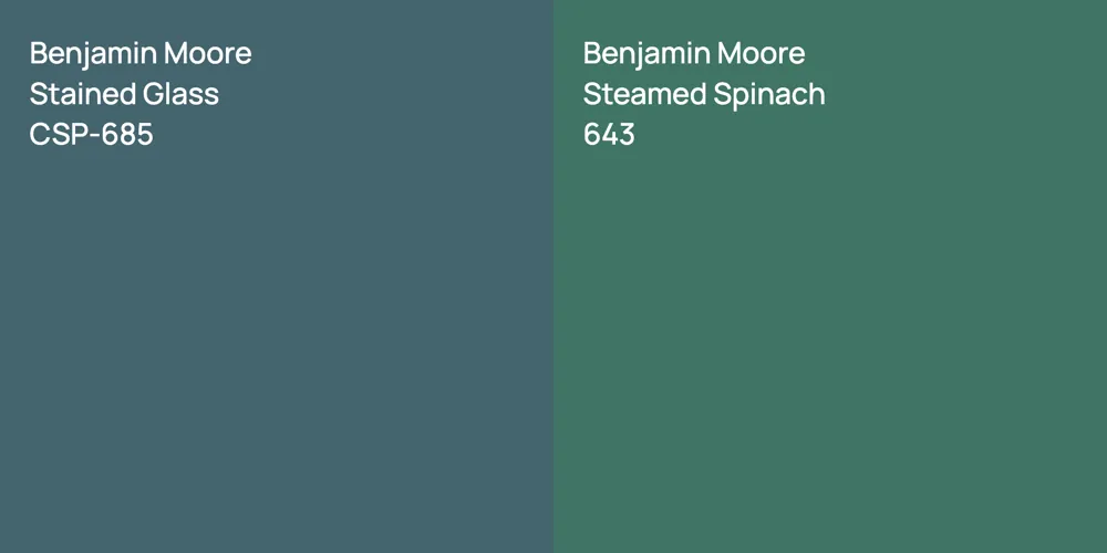 Benjamin Moore Stained Glass vs. Benjamin Moore Steamed Spinach comparison