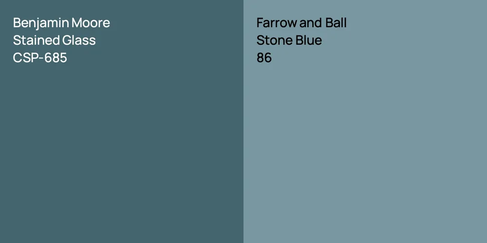 Benjamin Moore Stained Glass vs. Farrow and Ball Stone Blue comparison