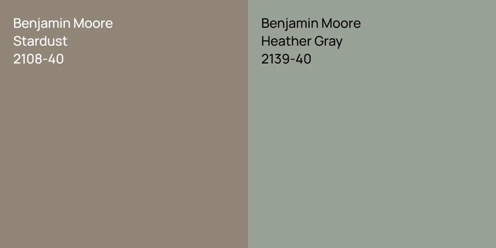 Benjamin Moore Stardust vs. Benjamin Moore Heather Gray comparison