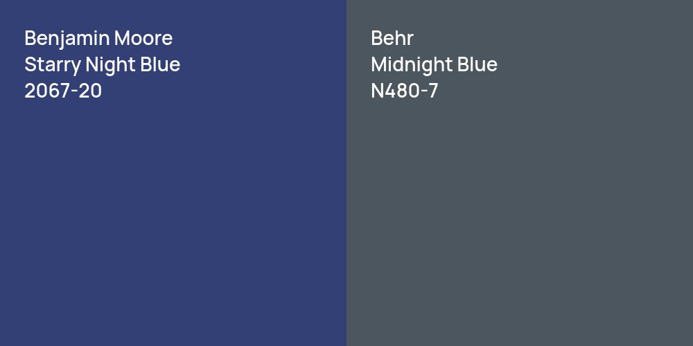 Benjamin Moore Starry Night Blue vs. Behr Midnight Blue comparison