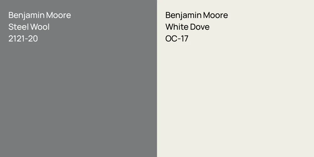 Benjamin Moore Steel Wool vs. Benjamin Moore White Dove comparison