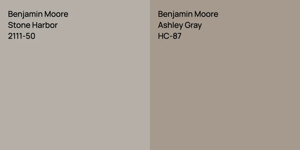 Benjamin Moore Stone Harbor vs. Benjamin Moore Ashley Gray comparison