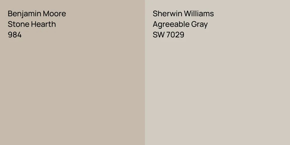 Benjamin Moore Stone Hearth vs. Sherwin Williams Agreeable Gray comparison