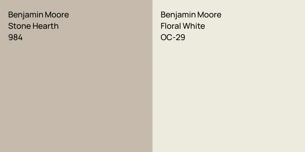 Benjamin Moore Stone Hearth vs. Benjamin Moore Floral White comparison
