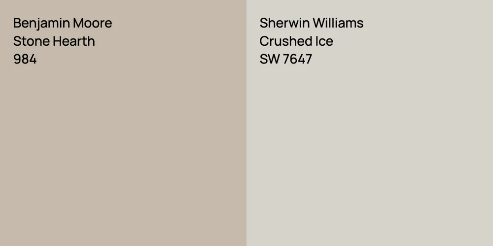 Benjamin Moore Stone Hearth vs. Sherwin Williams Crushed Ice comparison