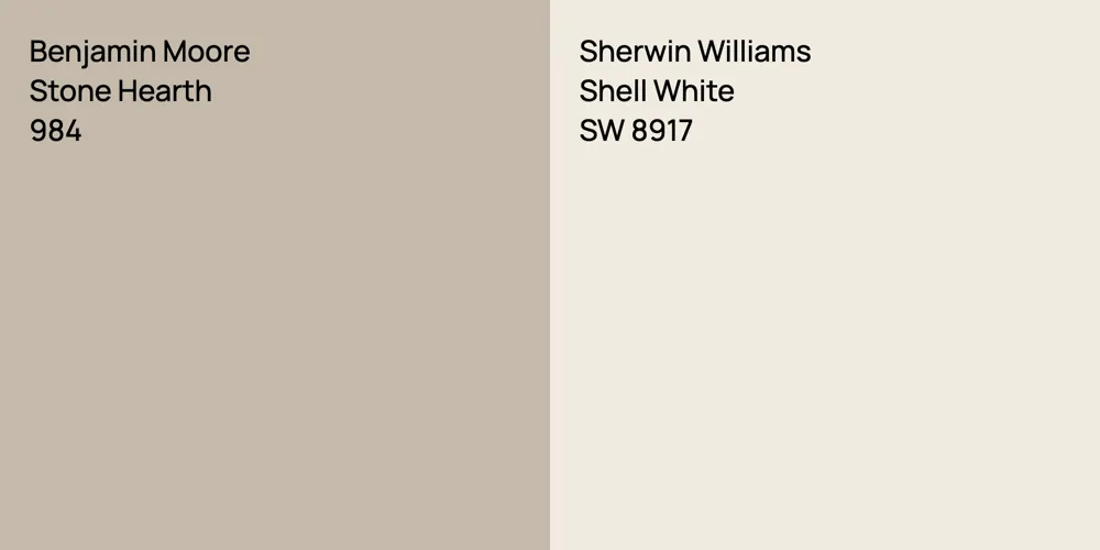 Benjamin Moore Stone Hearth vs. Sherwin Williams Shell White comparison