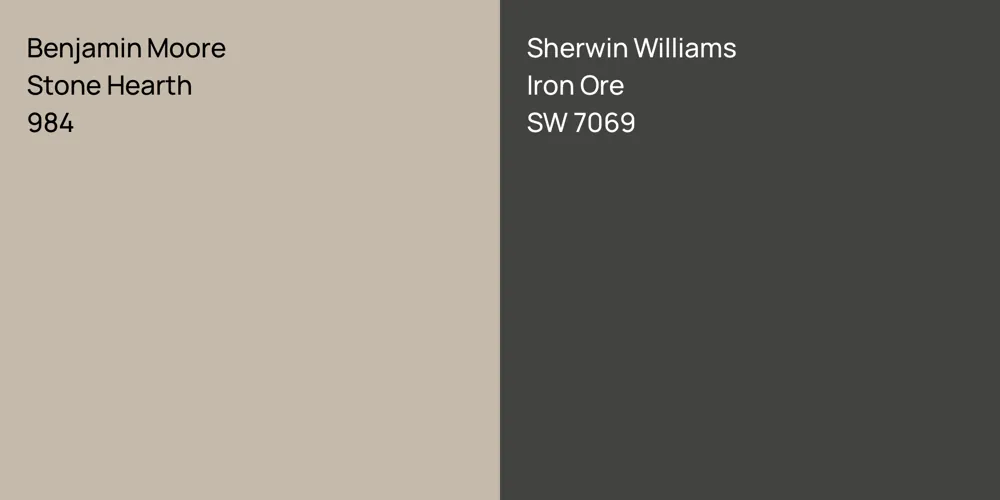 Benjamin Moore Stone Hearth vs. Sherwin Williams Iron Ore comparison