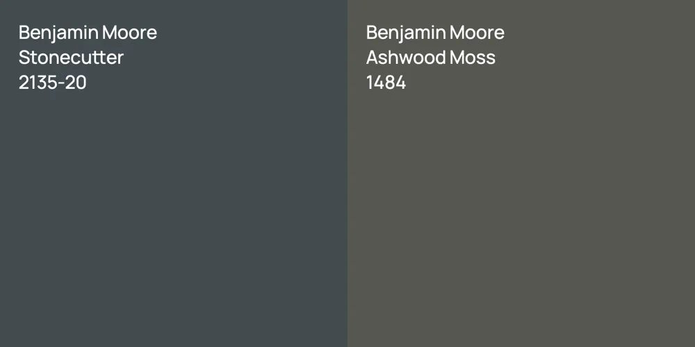 Benjamin Moore Stonecutter vs. Benjamin Moore Ashwood Moss comparison
