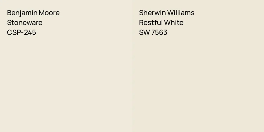 Benjamin Moore Stoneware vs. Sherwin Williams Restful White comparison