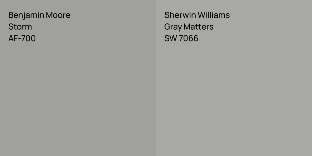Benjamin Moore Storm vs. Sherwin Williams Gray Matters comparison