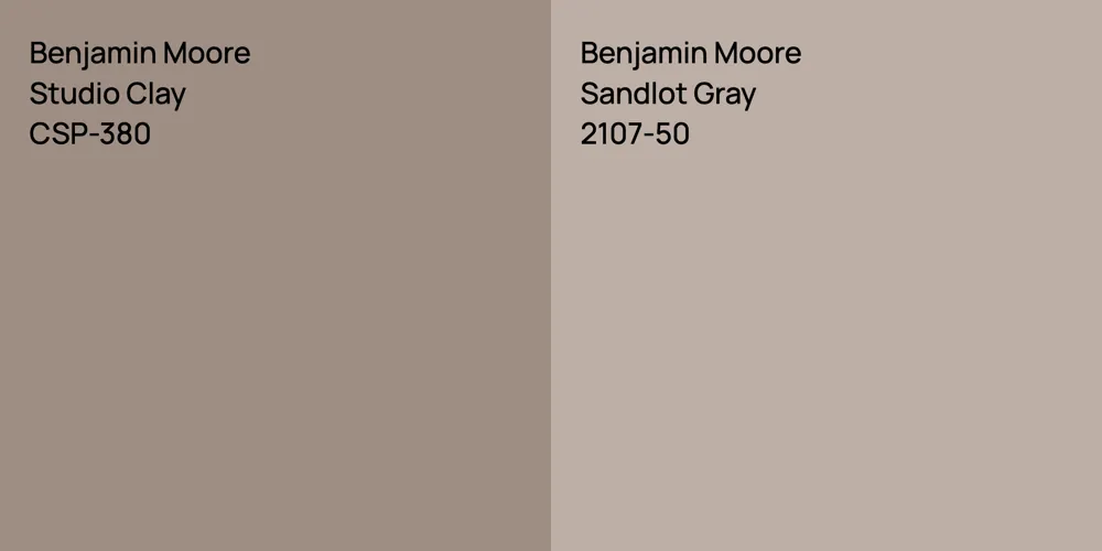 Benjamin Moore Studio Clay vs. Benjamin Moore Sandlot Gray comparison