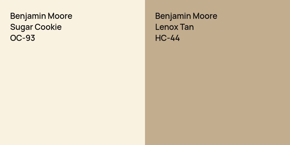 Benjamin Moore Sugar Cookie vs. Benjamin Moore Lenox Tan comparison