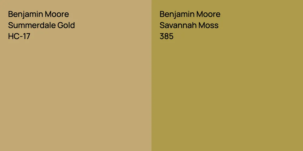 Benjamin Moore Summerdale Gold vs. Benjamin Moore Savannah Moss comparison