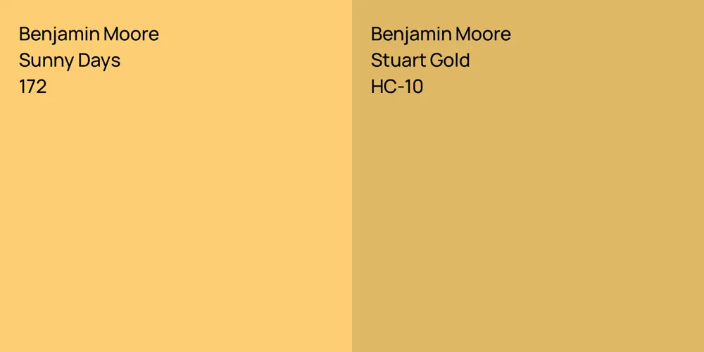 Benjamin Moore Sunny Days vs. Benjamin Moore Stuart Gold comparison