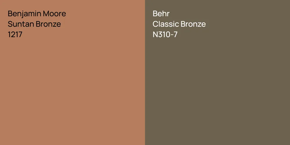 Benjamin Moore Suntan Bronze vs. Behr Classic Bronze comparison