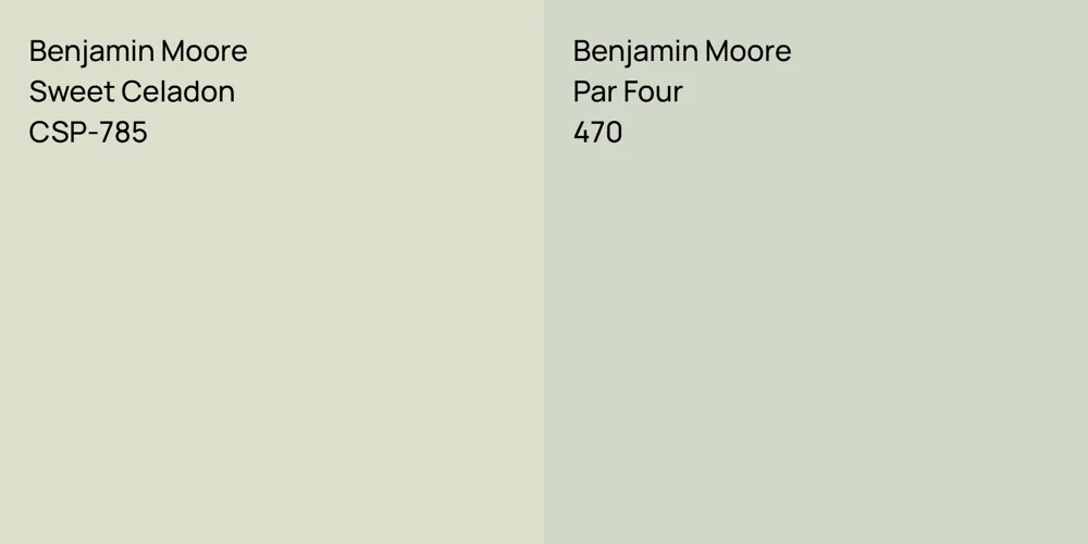 Benjamin Moore Sweet Celadon vs. Benjamin Moore Par Four comparison