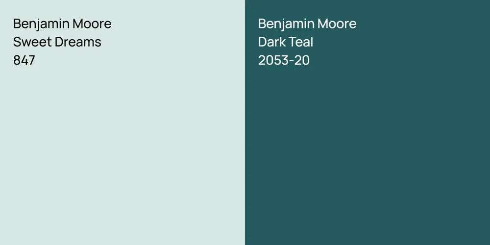 Benjamin Moore Sweet Dreams vs. Benjamin Moore Dark Teal comparison