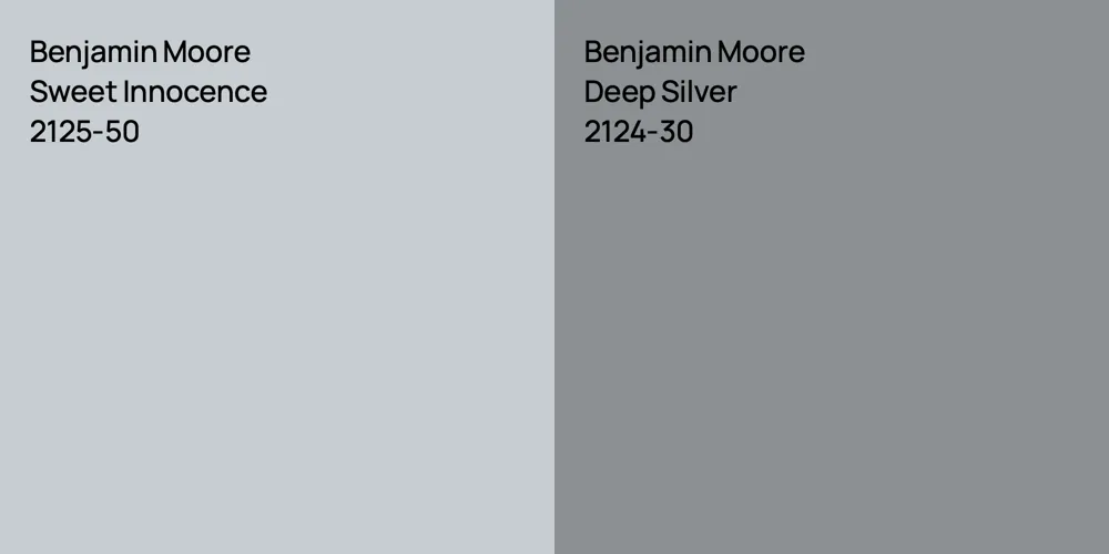 Benjamin Moore Sweet Innocence vs. Benjamin Moore Deep Silver comparison
