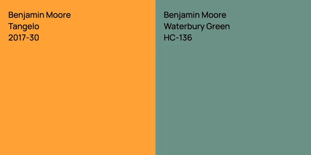 Benjamin Moore Tangelo vs. Benjamin Moore Waterbury Green comparison