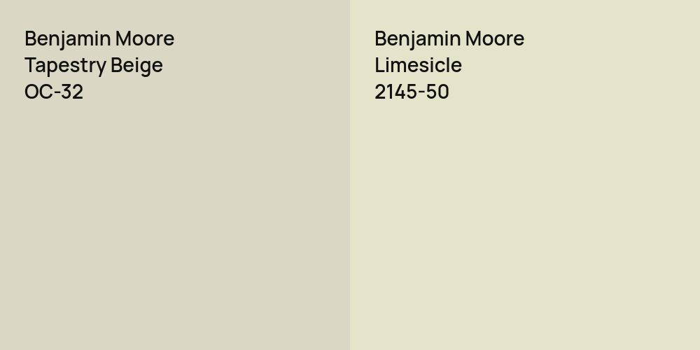 Benjamin Moore Tapestry Beige vs. Benjamin Moore Limesicle comparison
